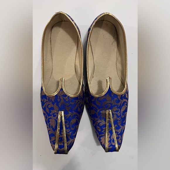 Shoes | Elegant Blue And Gold Brocade Loafers Juti Mojdi Indian ...